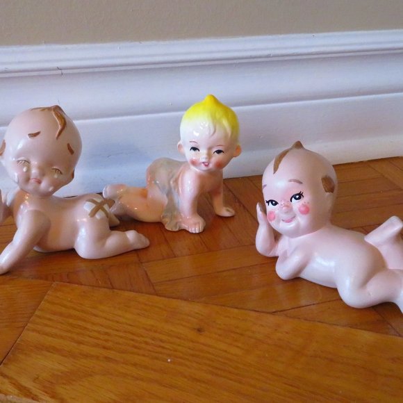 Accents | 3 Vintage Kewpie Dolls Porcelain Bisque Cherub Angel Winking ...